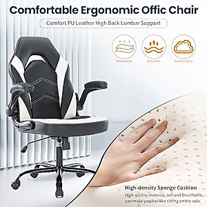 Computer Gaming Chair High Back, Ergonomic Office Seat with Flip-up Armrest, Wheeled Video Gamchair for Adults