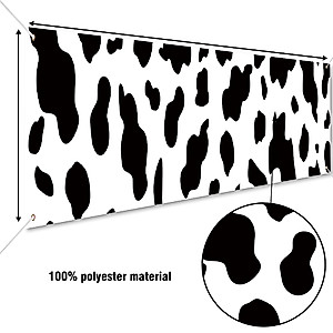 DOTOOMA 118 x 20 In Black White Spot Cow Banner Yard Sign Polyester Western Cowboy Cowgirl Farm Theme Birthday Party Decorations Supplies Baby Shower Indoor Outdoor