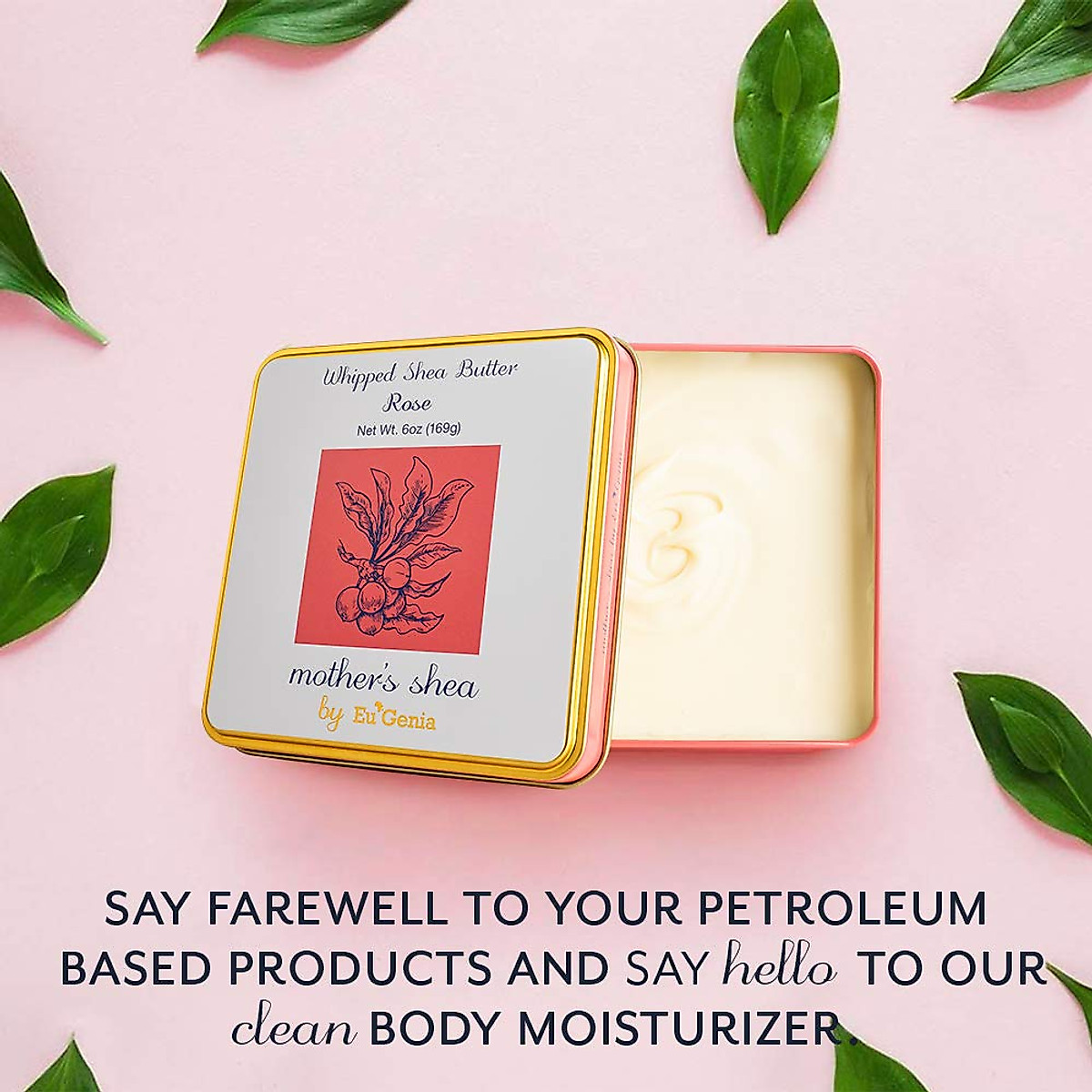 Mother's Shea Whipped Shea Butter (Rose, 6 Oz Tin) 100% Pure Raw Unrefined African Shea - Organic, Sustainably-Sourced Ingredients - Natural Skin & Hair Care