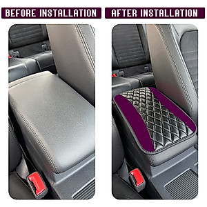 tobenbone Car Center Console Pad, Leather Waterproof Armrest Seat Box Cover Pad Protector, Comfortable Car Interior Accessories for Most Cars, Trucks, SUVs (Purple)