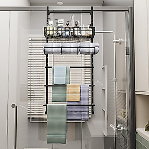 X-cosrack Adjustable Towel Racks for Bathroom Door Hanging, 5 Tiers Over The Door Towel Rack with Hooks, Bathroom Towel Holder Wall Mount for organizing Towels，Clothes