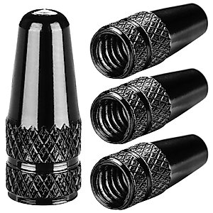 Black Presta Valve Caps Aluminum Anodized Bike Tire Air Dust Stem Covers-Used on Presta/French Valves for MTB Mountain/Road Bike, Hybrid Bike, Fat Bike (4 Pack)