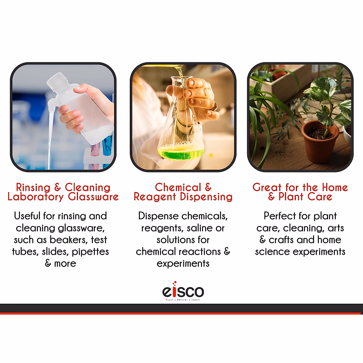 EISCO Wash Bottle, 125ml - Polyethylene - Translucent, Unbreakable - Screw Cap with Down Spout for Dispensing Liquid Labs