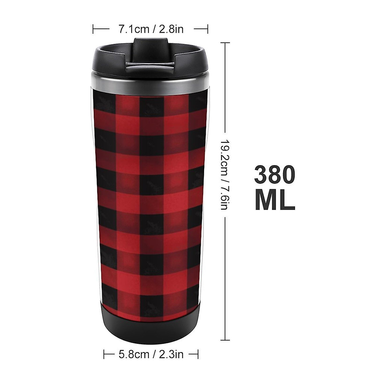 Red Black Buffalo Check Plaid Pattern Travel Coffee Mug 12.85oz Insulated Coffee Tumbler 304 Stainless Steel Thermos for Travel Fitness Outdoor Activities Coffee Shop Office Home