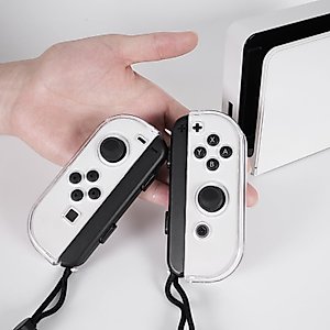 TIKOdirect Transparent Case Compatible with Switch OLED, Dockable Clear Protective Case for Switch OLED, Comfort Grip Case with Shock-Absorption and Anti-Scratch Design, Crystal Glitter