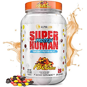 ALPHA LION Superhuman Whey Protein Powder, Great Tasting Pure Whey Protein Isolate, Low Carb, Low Sugar, No Bloat Post Workout, Muscle Recovery & Growth (28 Servings, PB & Gains)