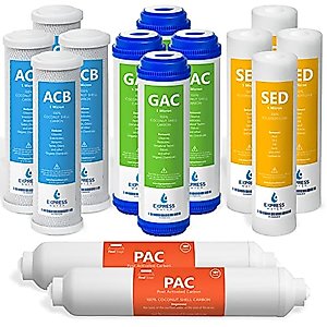 Express Water – 2 Year Reverse Osmosis System Replacement Filter Set – 14 Filters, Carbon GAC, ACB, PAC Filters, Sediment SED Filters – 10 inch Size Water Filters