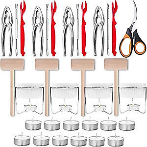 Artcome 21 Pcs Seafood Tools Set includes 4 Crab Forks, 4 Lobster Crab Crackers, 4 Lobster Shellers, 4 Butter Warmers, 4 Lobster Crab Mallets, 1 Seafood Scissor