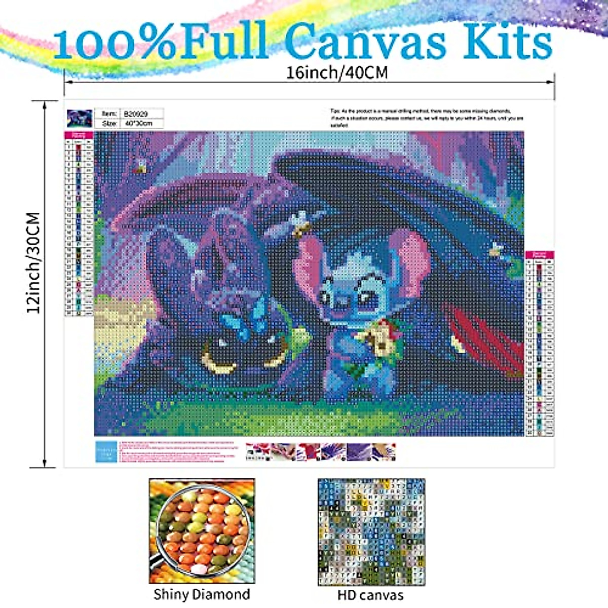 Stitch Diamond Painting Kits for Adults Kids Beginners, DIY 5D Toothless and Stitch Diamond Art Kits for Adults Kids, Stitch Paint by Diamonds Gem Painting Kits for Home Wall Decor 12 x 16 inch