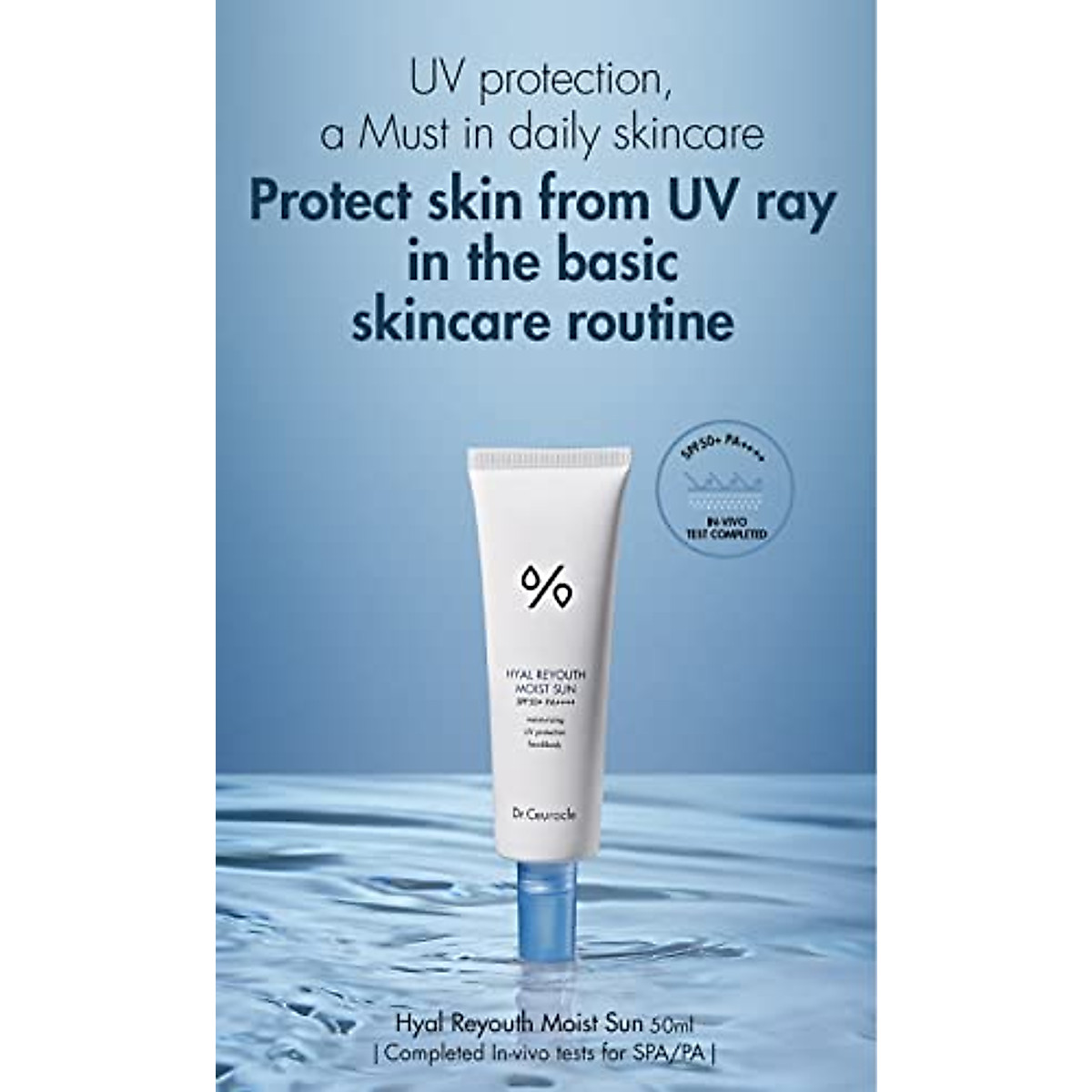 Dr.Ceuracle Hyal Reyouth Moist Sun SPF 50+ PA++++ㅣMoisturizing, UV Protection, Face & Body ㅣEssence-like Sunscreen without stickiness ㅣThe dual formula for hydration and UV protection
