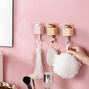 SEIWEI 2Pcs Creative Adhesive Coat Cat Hook, Cute Cat Key Holder for Wall, Plastic Home Storage Utility Wall Decorations Hanger Pet Hooks for Hanging Hat Key Towel Scarf Bags, Punch Free - Pink