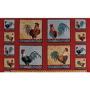 Panel Roosters Farm Fowl Barnyard Birds Poultry Cockerel Country Kitchen Cotton Fabric Panel (D562.15)
