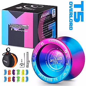 YOSTAR Yoyo T5 Overlord Unresponsive Yoyo for Kids/Adults, Dual Purpose Metal Yoyo Professional with Responsive Yoyo Bearing for Beginners + 12 Yoyo Strings + Yoyo Case Bag (Blue Pink Gradient)
