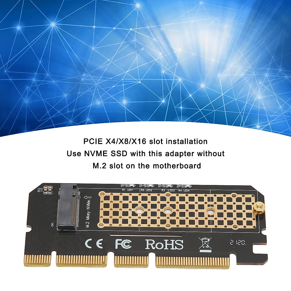 NVME Adapter, NVME to PCIE, M.2 NVME Key M SSD to PCIE X16 High Speed Access, Plug and Play Support M.2 NVME or Ahci SSD for Server Computer