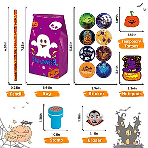 ShyLizard 168PCS Halloween Party Favor Goodie Bag Bulk for Kids, Halloween Stationery Set, Trick or Treat Toys including Pencil, Eraser, Notepad, Stamper, Halloween Bag, Stickers and Temporary Tattoos