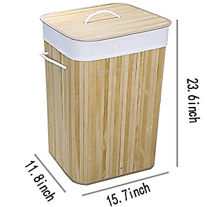 Clothes Laundry Hamper with 2 Removable Liner Bags,Handwoven Bamboo Laundry Basket with Easy Carry Handles