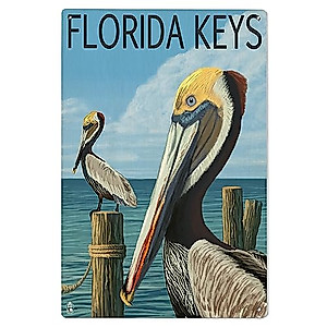 Lantern Press 6x9 Inch Wood Sign, Ready to Hang Wall Decor, Florida Keys, Florida, Brown Pelican