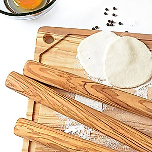 Ideaolives Olive Wood Rolling Pin, Natural Wood Dough Roller, French Rolling Pins for Baking, Non-Toxic Thin Rolling Pin for Pizza Bread Fondant Pasta, Wooden Pizza Roller with No Dents or Gaps, 11.5"