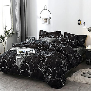 karever Black Marble Comforter Set Full/Queen White Texture Bedding Reversible Teen Boy Men Full Size Soft Lightweight Quilt Set, 3 PCs( 1 Comforter, 2 Pillowcases)