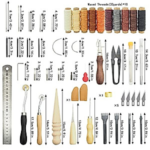 PLANTIONAL Leather Working Tools for Beginners: Professional Leather Craft Kit with Waxed Thread Groover Awl Stitching Punch for Leathercraft Adults Gifts