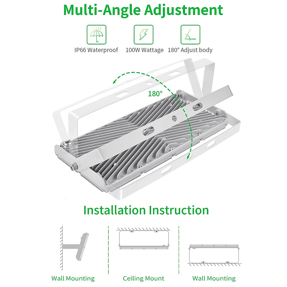 Viugreum 100W LED Flood Light, 8000LM 6000K Daylight White, 500W Halogen Bulb Equivalent, Super Bright Slim Outdoor Work Light IP66 Waterproof Security Light Fixture for Garage, Garden, Lawn, Yard