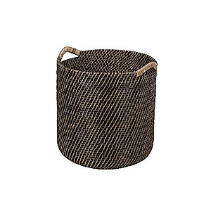 Kouboo Laguna Round Ear Handles, Black-Wash Rattan Storage Basket