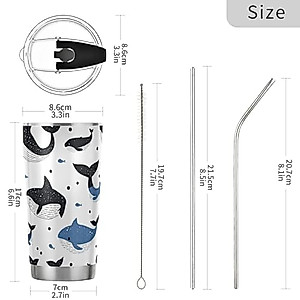 HXshaoye Cartoon blue black whale Stainless Steel water bottle with straw with Straw Leak Resistant Flip travel coffee mug for hot and cold drinks simple tumblers with lids and straws termo para
