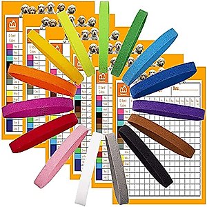 GAMUDA 15 Newborn Puppy Collars – 6 Record Keeping Charts – Super Soft Nylon Whelping Puppy Collars - Adjustable Litter Collars for Pups – Assorted Colors & Identification Collars