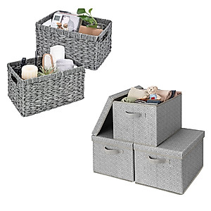 GRANNY SAYS Bundle of 3-Pack Cloth Storage Boxes & 2-Pack Wicker Baskets for Organizing