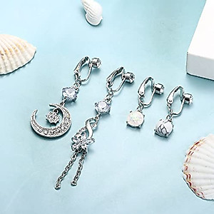 FINREZIO 10PCS Fake Belly Ring for Women Stainless Steel Clip on Belly Button Rings Dangle Navel Rings CZ Opal Evil Eye Moon Butterfly Non Piercing Fake Belly Piercing Jewelry