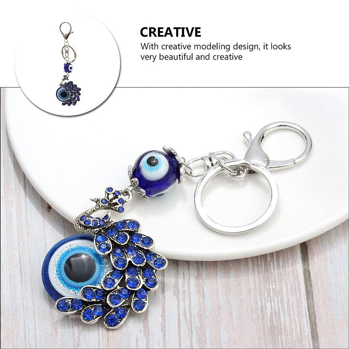 Luxshiny Wall Hanging Decor Lucky Jewelry Blue Evil Eye Ornament Peacocks Keychain Evil Eye Key Hanging Pendant Bag Car Key Hanging Decoration Protection Amulet Hamsa Hand Keychain Men Keychain