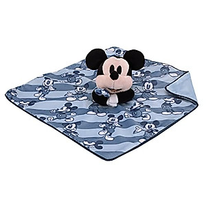 Disney Mickey Mouse Blue and Navy Striped Super Soft Sherpa Baby Blanket and Security Blanket 2-Piece Set