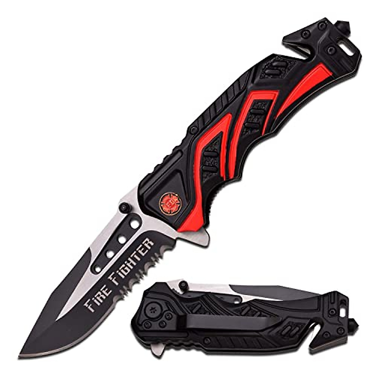 MTech USA MT-A865FD Spring Assist Folding Knife, Two-Tone Half-Serrated Blade, Black and Red Handle, 4.5-Inch Closed
