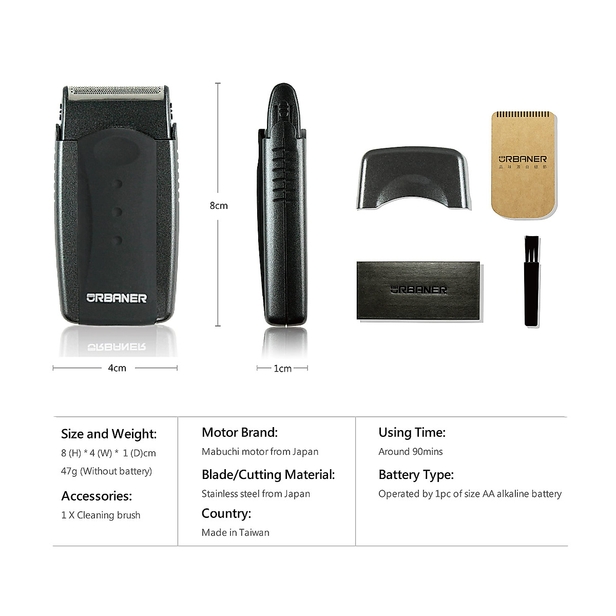 RBANER Battery Powered Beard Shaver for Men, Portable Electric Clipper, Cordless Facial Hair Trimmer, Safe Blade, Single Foil Professional Mini Razor, MB-043
