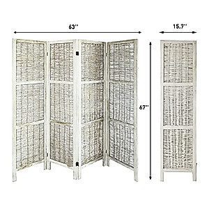Babion 4 Panel Room Divider, Grass Willow Hand-Woven Screen, Room Dividers and Folding Privacy Screens, Modern Wall Dividers Room Bedroom Decoration, Dividers for Home Office -Grey