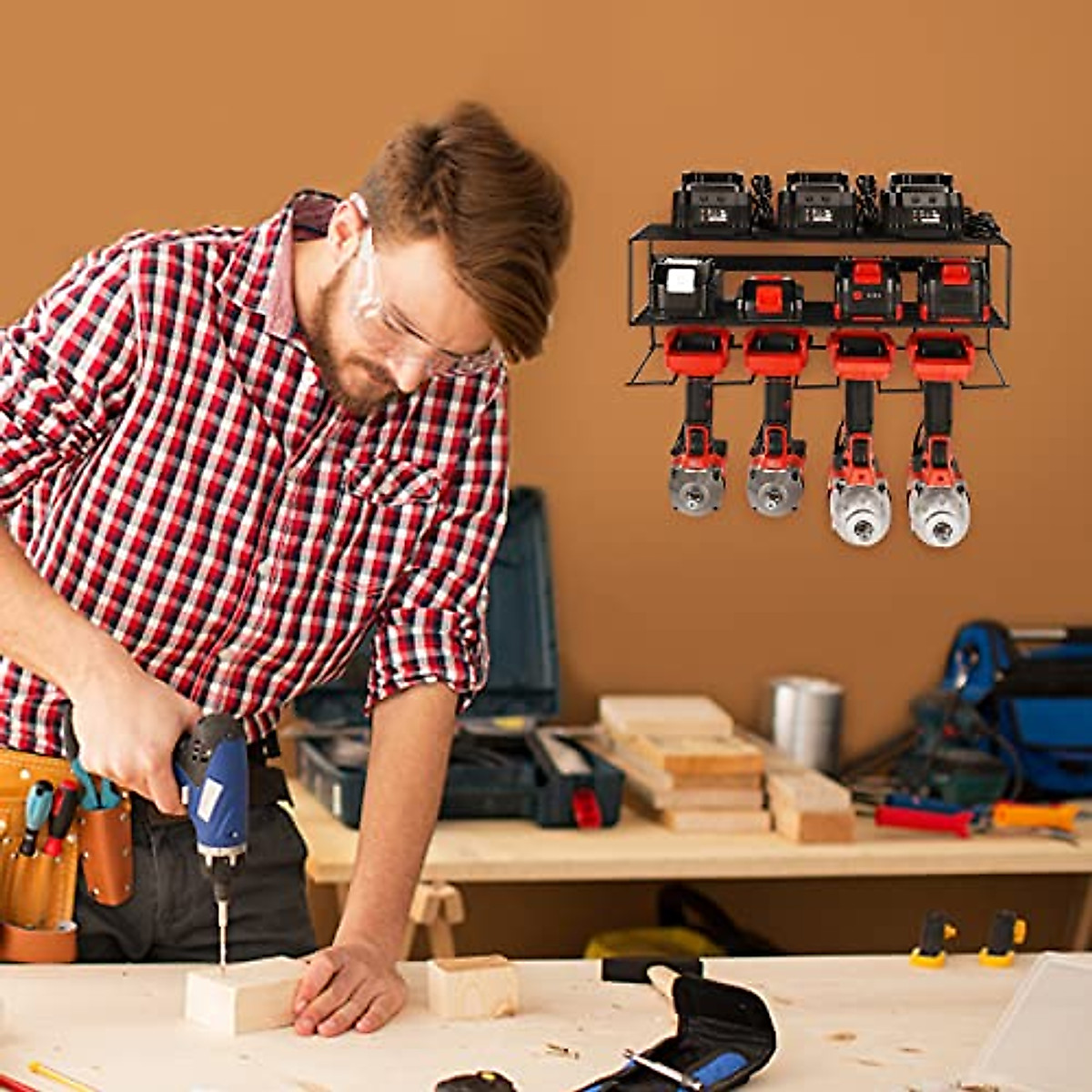 HOFUJINGSHI Power Tool Organizer,Drill Holder Wall Mount,Garage Tool Organizers and Storage Power Tool Storage Rack Heavy Duty Floating Tool Shelf