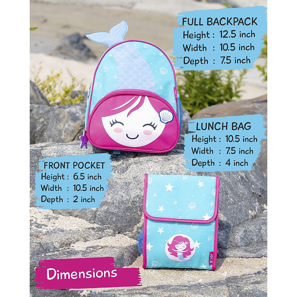 Toddler Backpack for Girls and Boys with Kids Lunch Bag - Mermaid Backpack for Girls and Lunch Bag Kids Backpack for School with Lunch Box Kids - Camp Travel Preschool Backpack - Majestic Mermaid