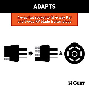 CURT 57674 Dual-Output 4-Way Flat Vehicle-Side to 7-Way RV Blade Trailer Wiring Adapter with Tester , black