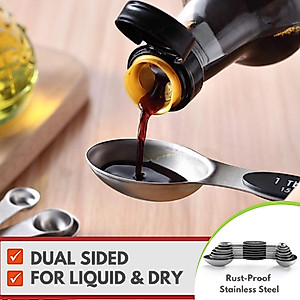 Spring Chef Magnetic Measuring Spoons Set, Dual Sided, Stainless Steel, Fits in Spice Jars, Black, Set of 8