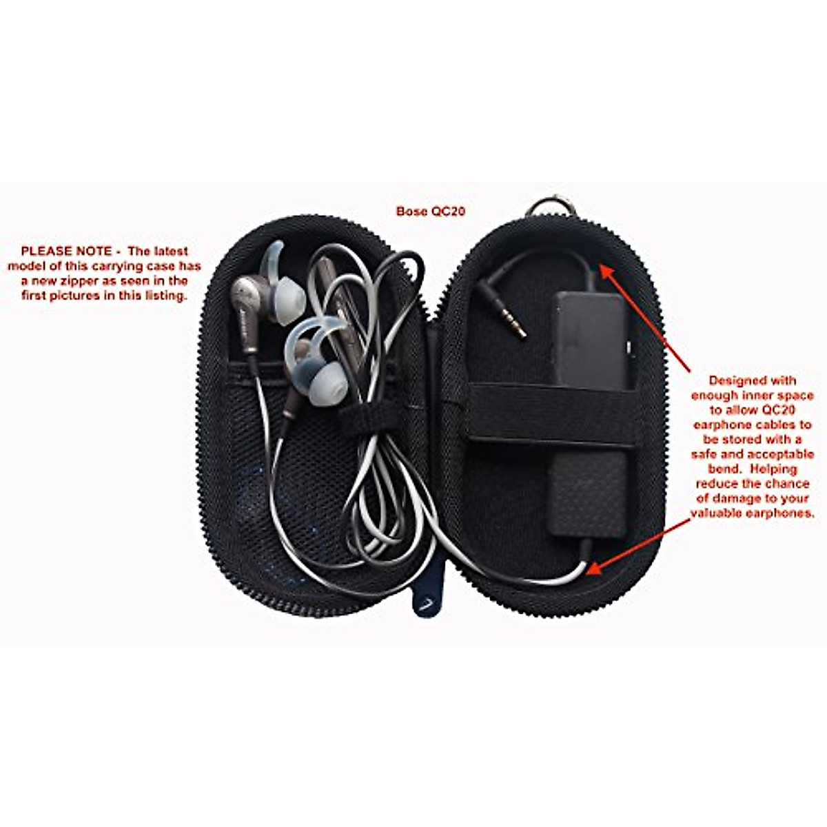 DNPRO-ANC Carrying case Compatible with Bose QuietComfort 20 (QC20/QC20i), Bose SoundSport in-Ear, Bose SoundSport Wireless, B&O H3 ANC, Sennheiser CX700 and Many Other Earphones (PU Leather Black)