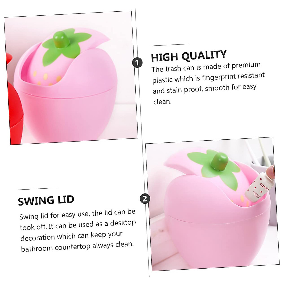 NUOBESTY Office Decor Xxcm Container Car Bins Lid Dustbin Home Lids Mini Brush Use Bin Strawberry Tiny Recycling with for Makeup Tabletop X Room Cans Dispenser Rubbish Baskets Coffee Swing Car Decor