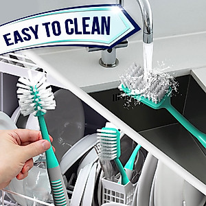 Dish Brush Set of 4 with Bottle Water Brush, Dish Scrub Brush, Scrubber Brush and Straw Brush - Kitchen Scrub Brushes Ergonomic Non Slip Long Handle for Cleaning Cleaner Wash Dish Sink Dishes Cup Pot