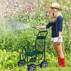 Tools Industrial Hose Reel Cart, Garden Heavy Duty Hose Reel Cart with 4 Solid Wheels Lawn Watering Outdoor Yard Water Planting，Holds 300-Feet of 5/8" Hose Capacity