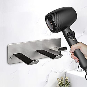 Blow Dryer Holder Wall Mount, Yimerlen Hair Dryer Holder Compatible with Dyson Hair Dryers for Bedroom and Bathroom 　(Silver)