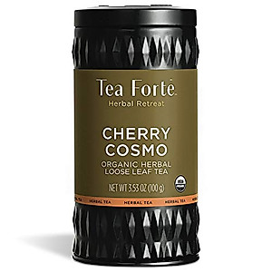 Tea Forte Cherry Cosmo Herbal Tea, Loose Tea Canister Makes 35-50 Cups, Herbal Retreat Organic Herbal Tea, 3.53 Ounces