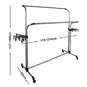 Hershii Clothes Garment Rack on Wheels Heavy Duty Double Rail Adjustable Extendable Rods Rolling Laundry Drying Rack Hanging Pole with 24 Clips