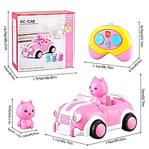 Pink Cartoon Remote Control Race Car with Music, Lights, and Animal Gift - Ideal Electric Toy for Toddlers, Kids, Boys, and Girls