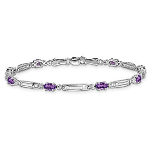 FB Jewels 14k White Gold Diamond Amethyst Bracelet