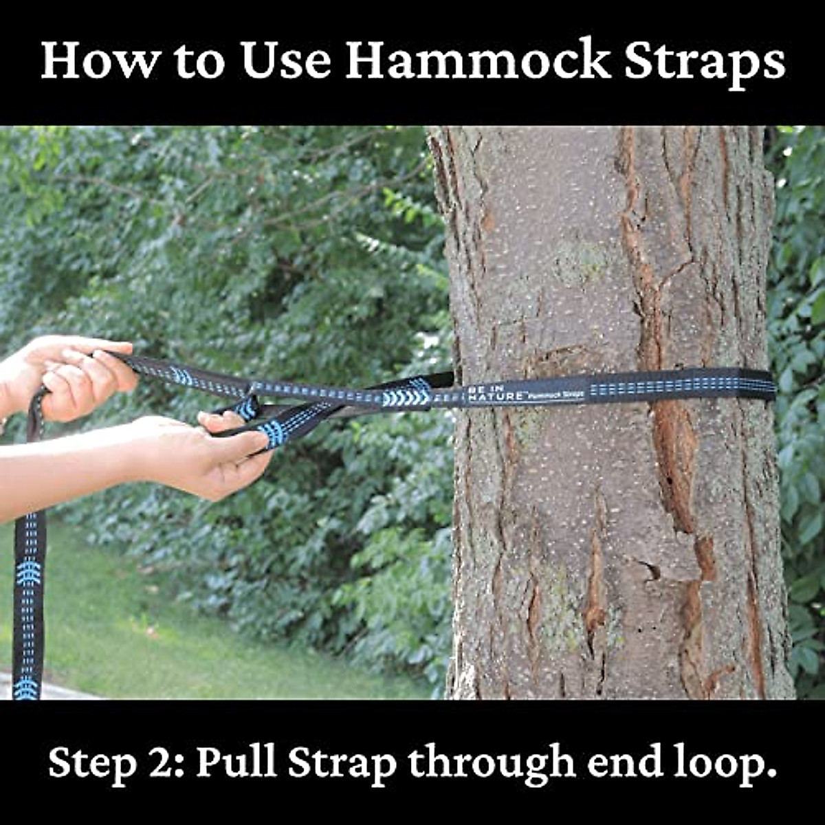 Be In Nature XL Hammock Straps – Tree Straps – 20 Feet Long – 42 Loops – Support 500 Pounds (Black)