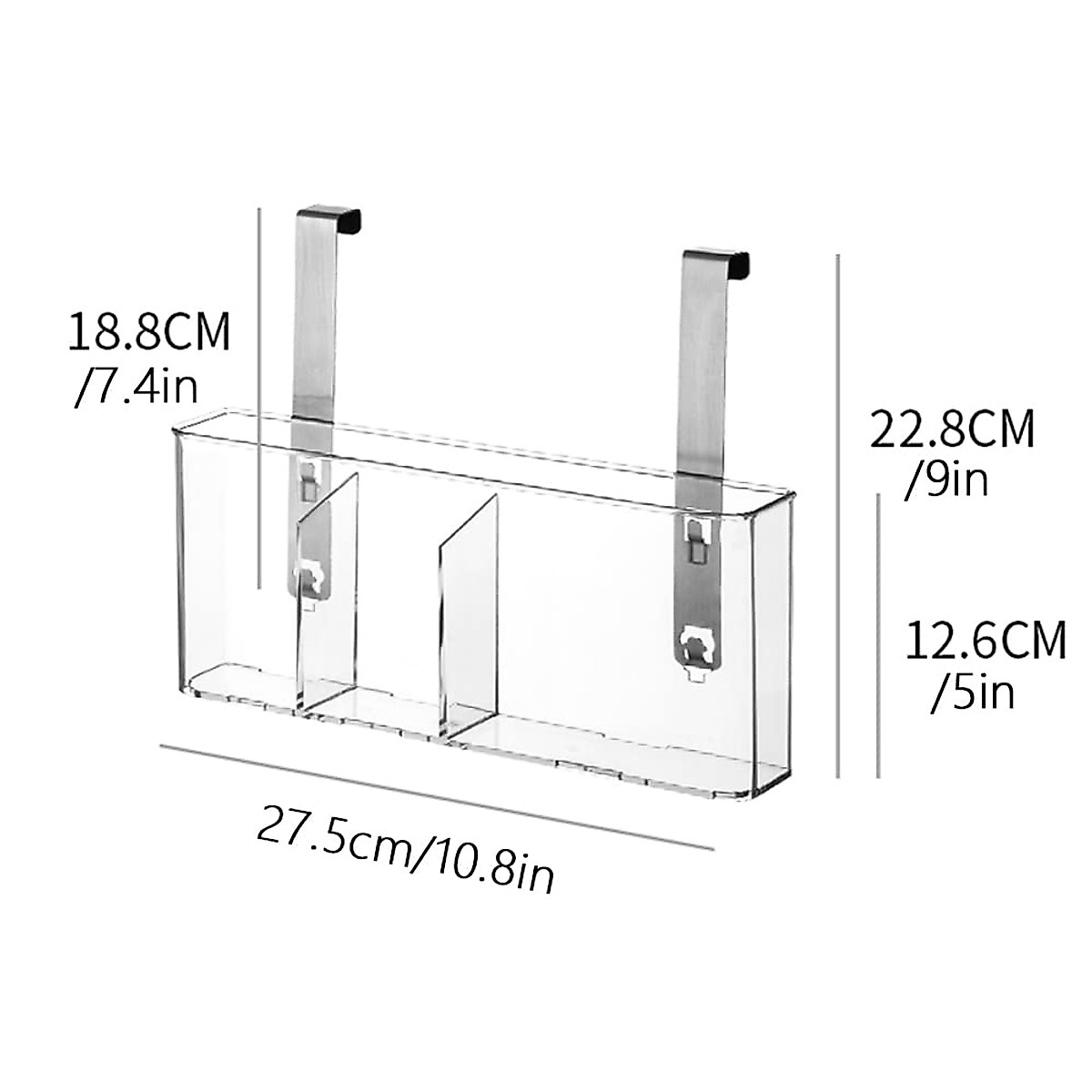 HIEEY Over the Cabinet Door Organizer Holder,Spice Organizer for Cabinet,Wall Mounted Storage Rack Hanging Shelf for Kitchen Cabinet,Pantry Door or Bathroom Shower Cosmetic(Transparent,Three grid)